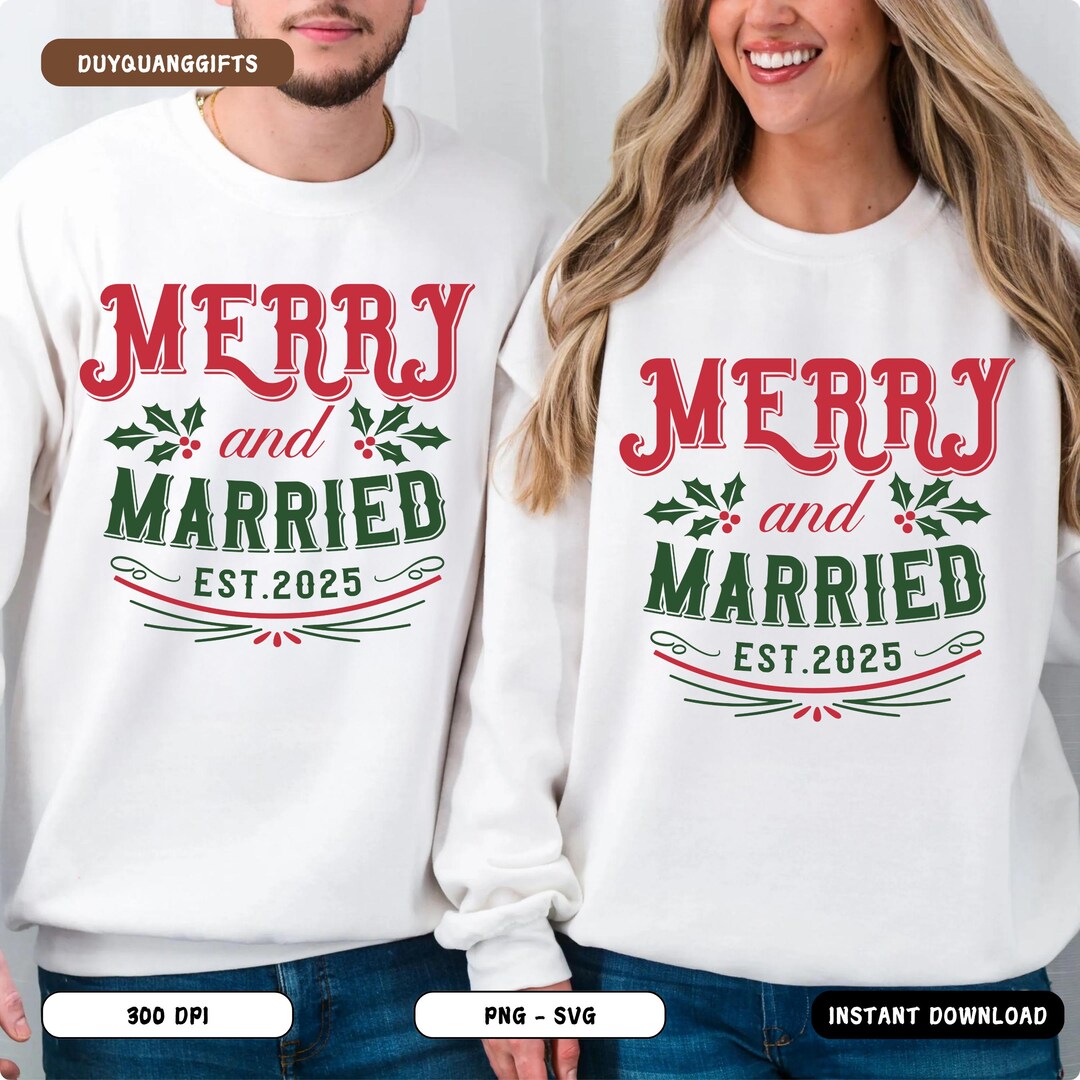 Merry and Married PNG SVG, Christmas Newlywed PNG, Matching Couple ...