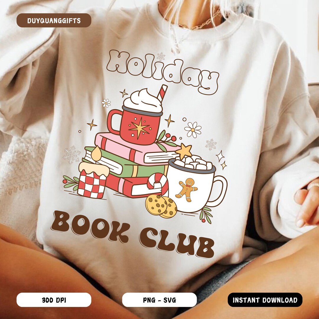 Holiday Book Club PNG SVG, Retro Bookish Christmas Png, Book Lover ...
