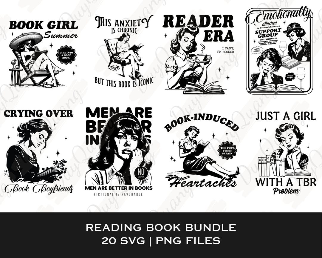 Reading Book Bundle of 20 SVG Designs, Girl Reading Book Svg, Teacher ...