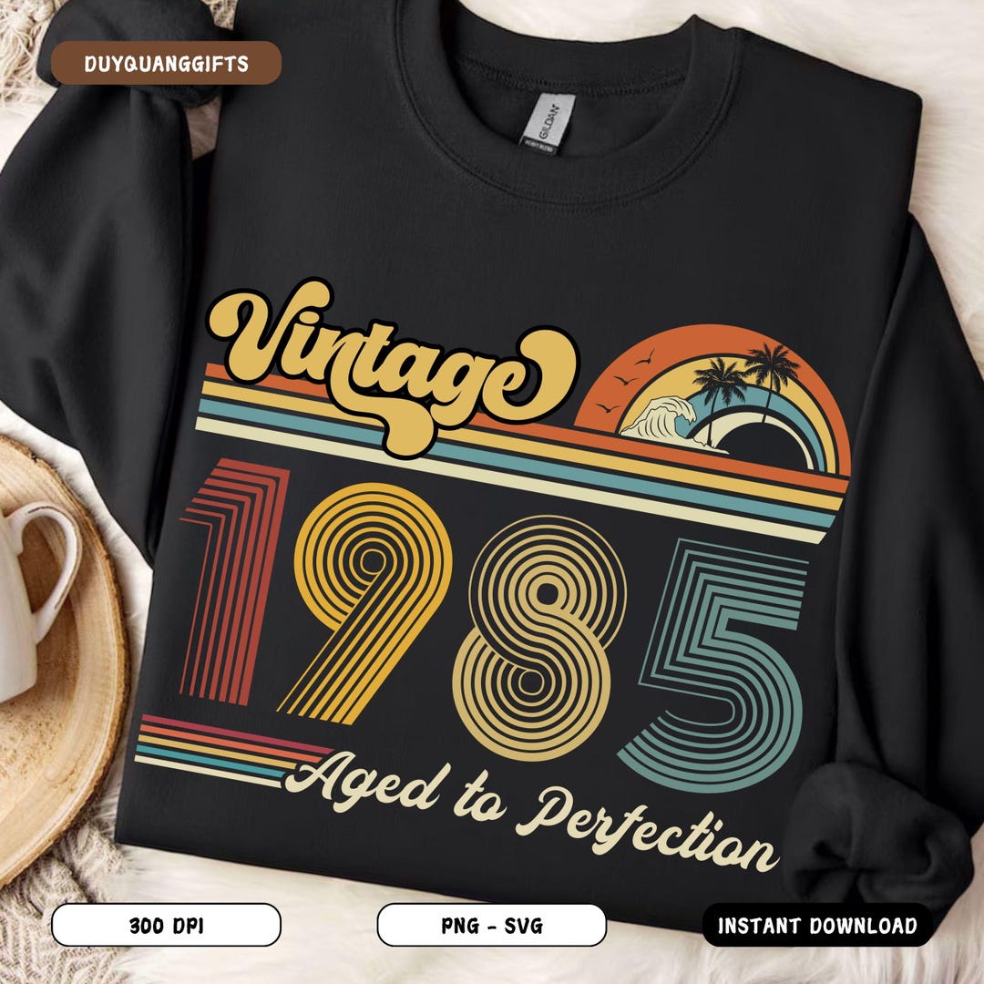 Retro 40th Birthday PNG, Vintage 1985 SVG, Hello Forty Graphic, Aged to ...