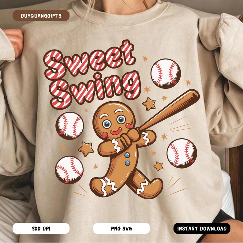 Cute Sweet Swing Png Svg, Retro Gingerbread Baseball Svg, Christmas ...