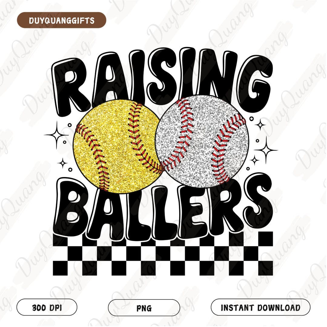 Retro Raising Ballers PNG, Vintage Softball Png, Glitter Baseball ...