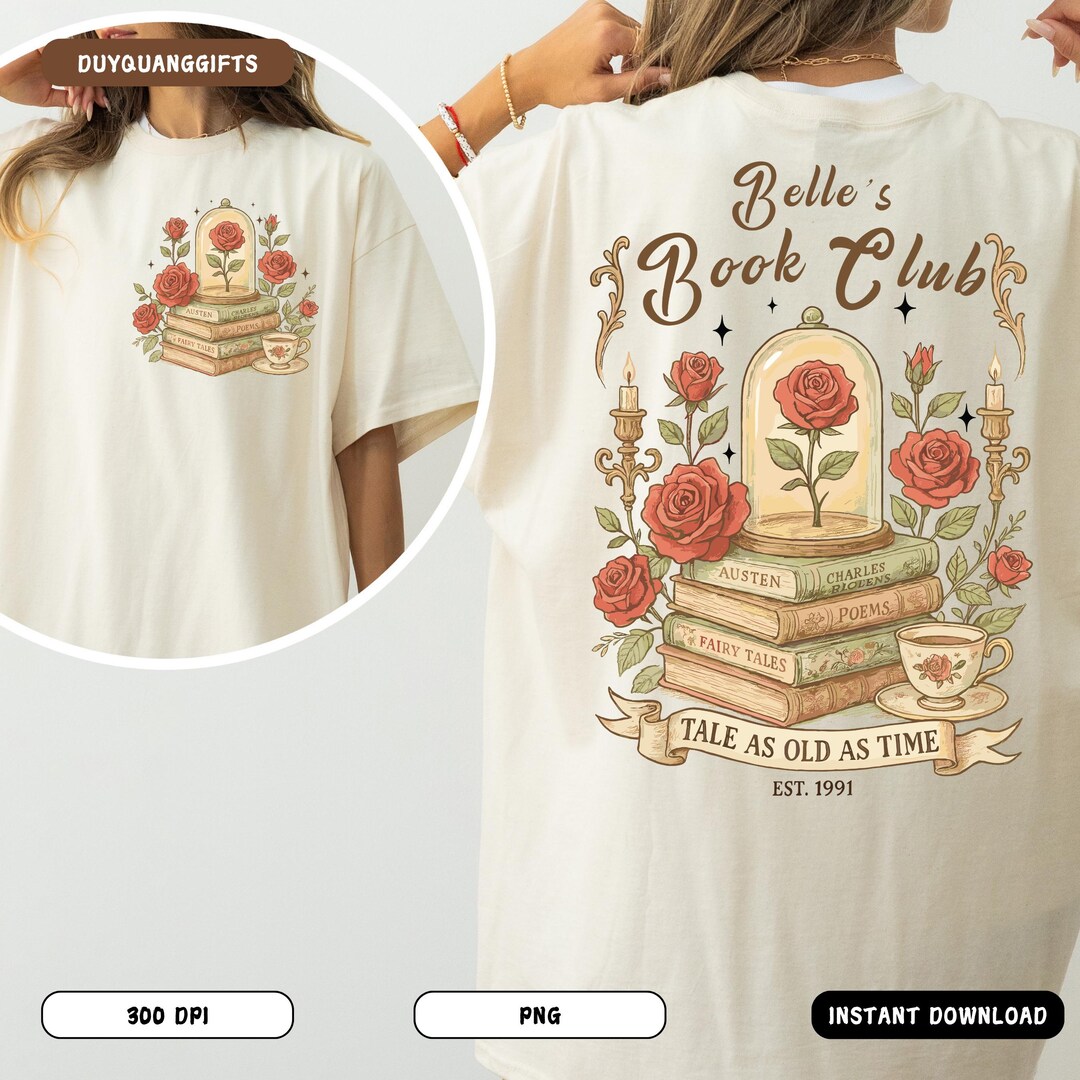 Belle's Book Club PNG, Vintage Beauty and the Beast PNG, Tale as Old as ...