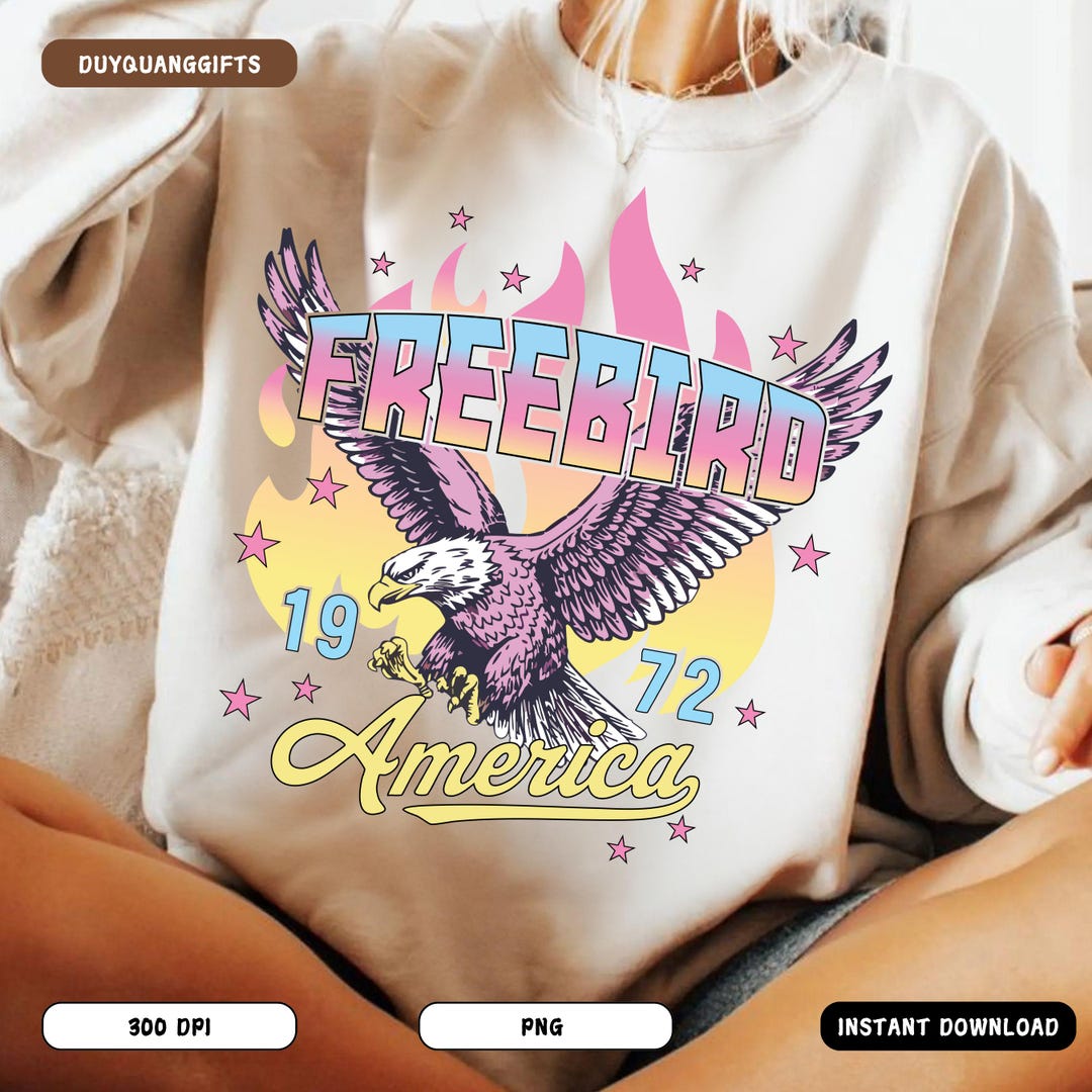 Freebird PNG, Rock and Roll Eagle Sublimation Design, Vintage Flames T ...
