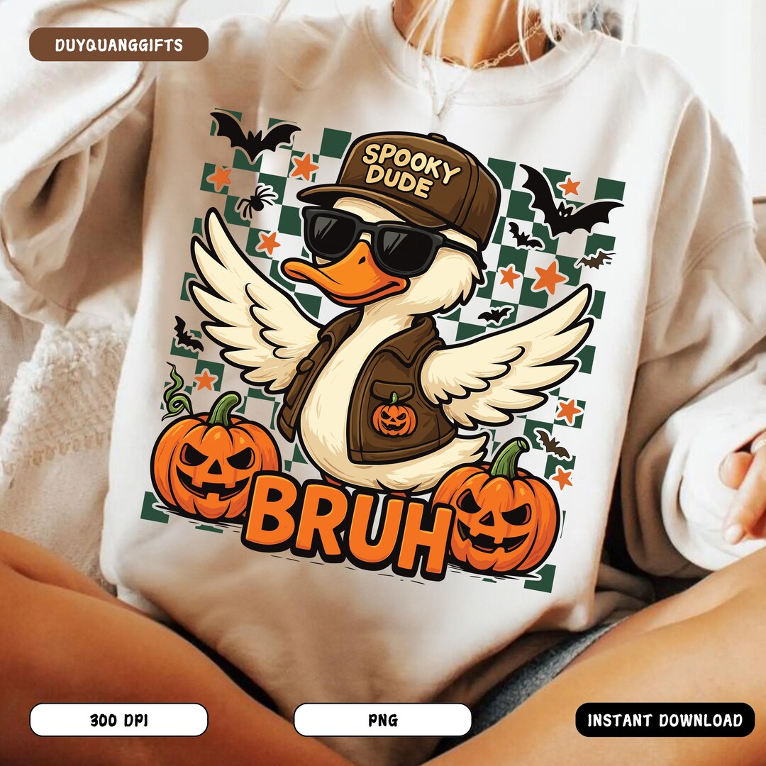 Checkered Happy Halloween Bruh PNG, Funny Halloween Goose Sublimation ...