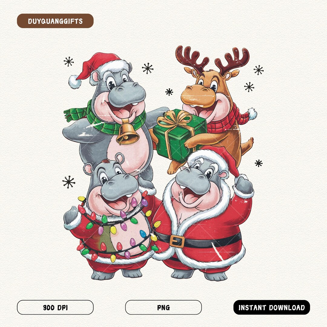 Funny Moo Deng Christmas PNG, Cute Santa Moo Deng Png, Moo Deng Shirts ...