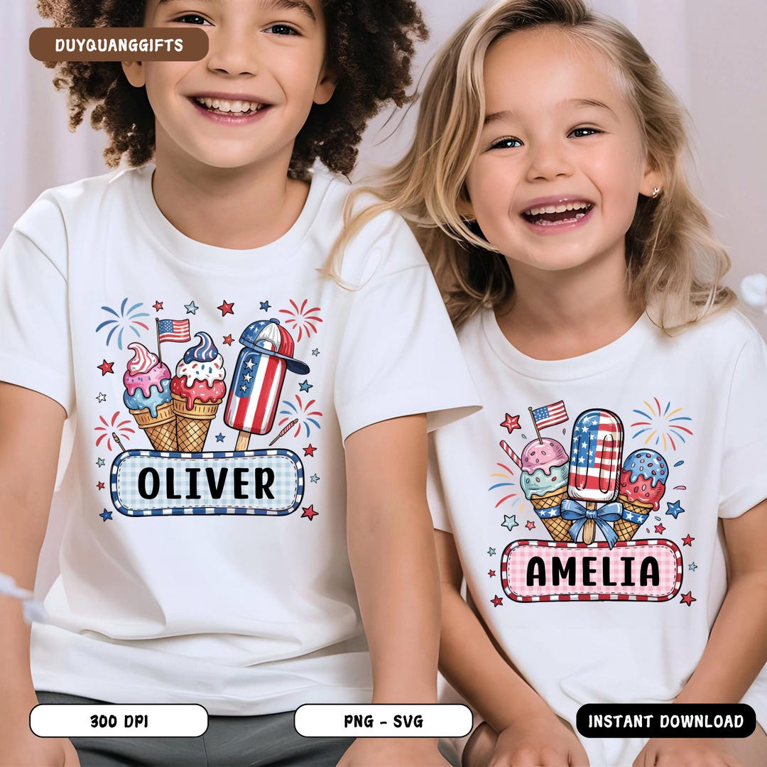 Personalized 4th of July Kids PNG SVG, Cute Boy Girl Patriotic ...