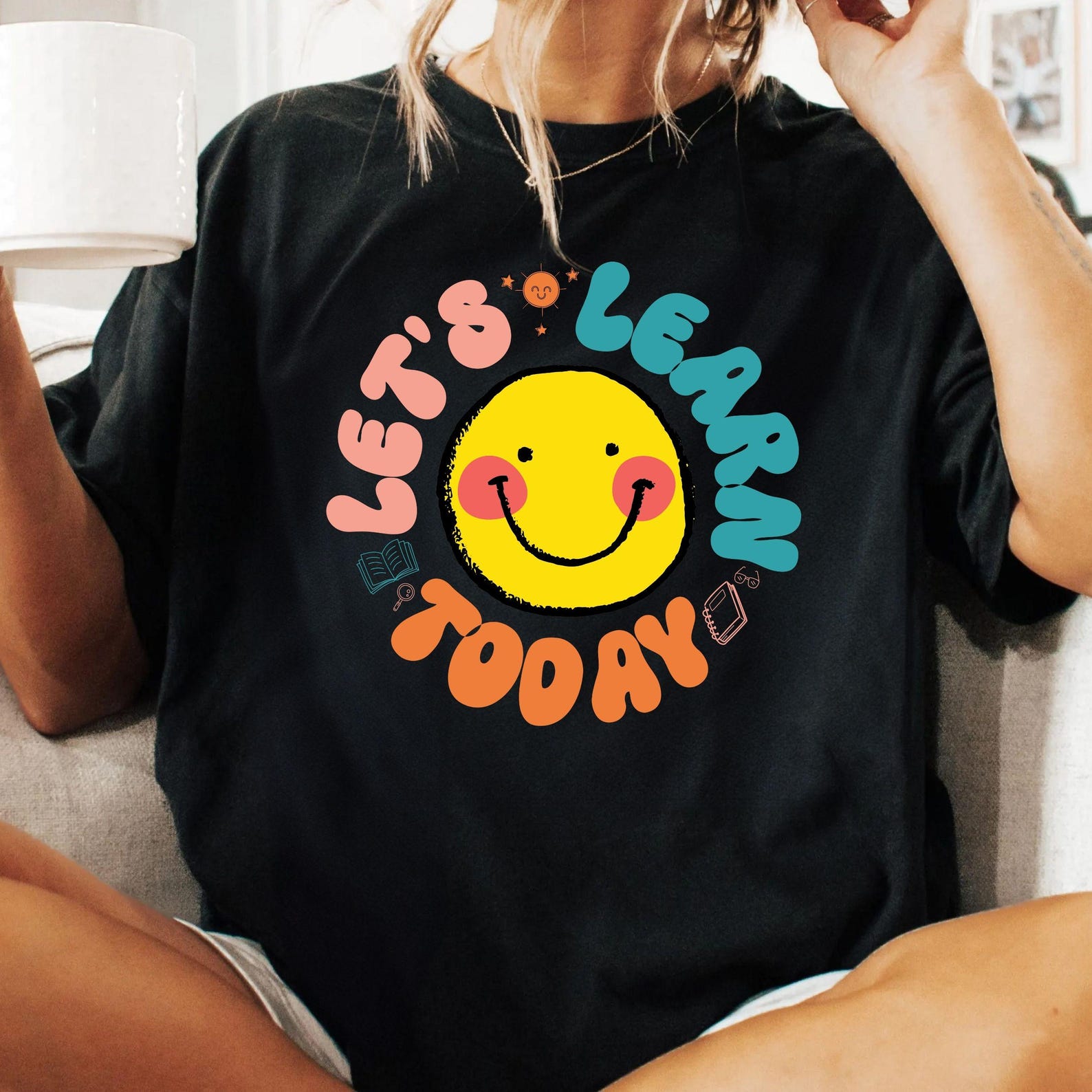 Let's Learn Today PNG, Retro Smiley Face Teacher Shirt Png, Funny ...