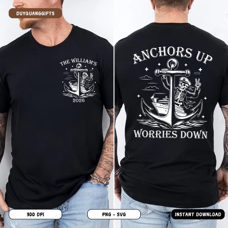 Anchors up Worries Down PNG, Funny Cruise Shirt Design,skeleton Pirate ...
