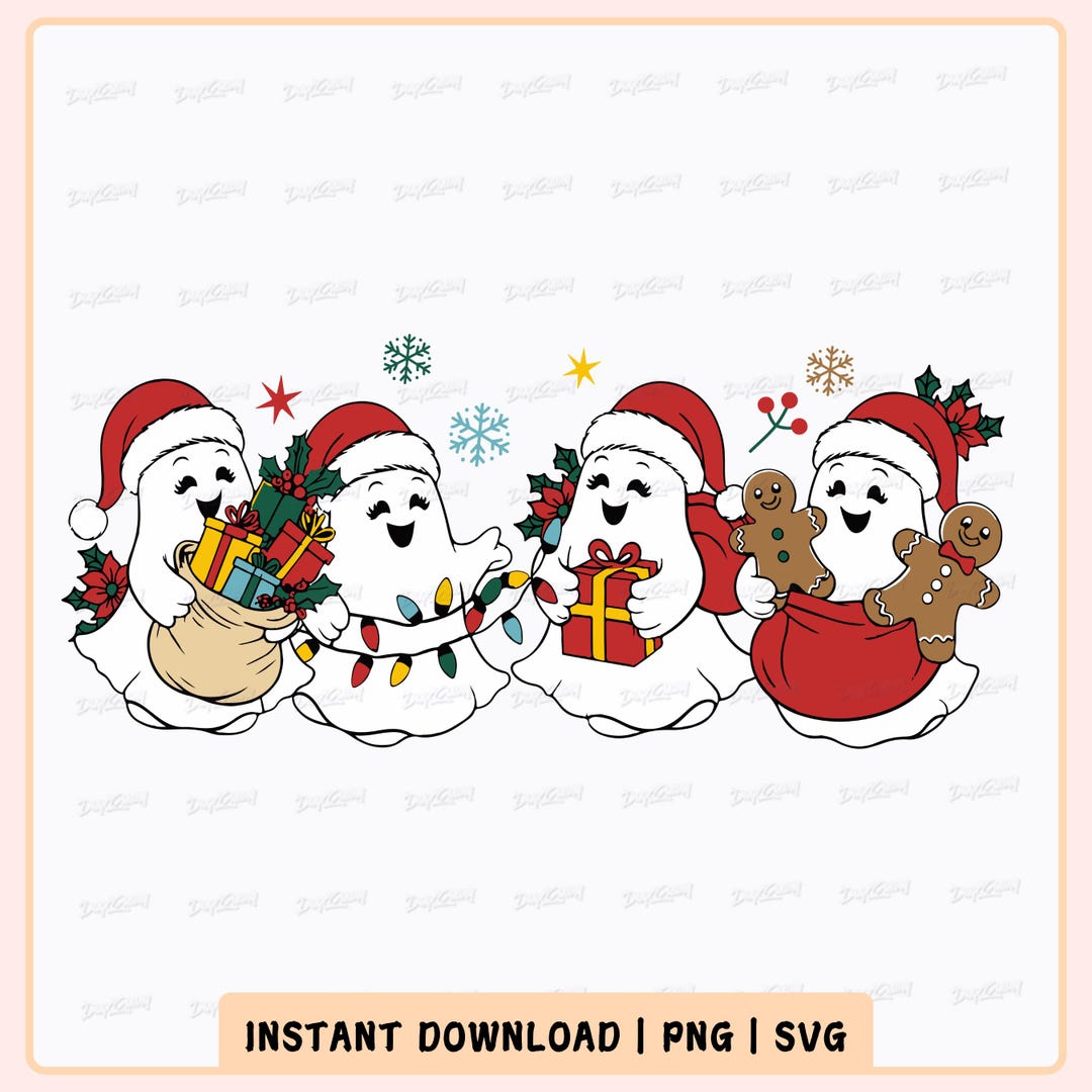 Christmas Ghosts Png Svg, Cute Christmas Ghost Png, Santa Claus Png ...