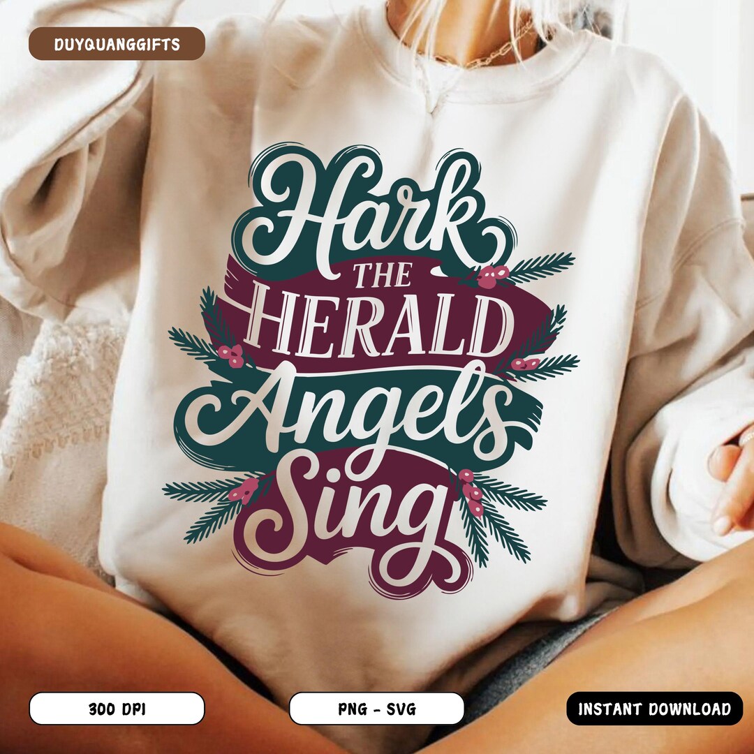 Hark the Herald Angels Sing PNG SVG, Vintage Christmas Sublimation ...