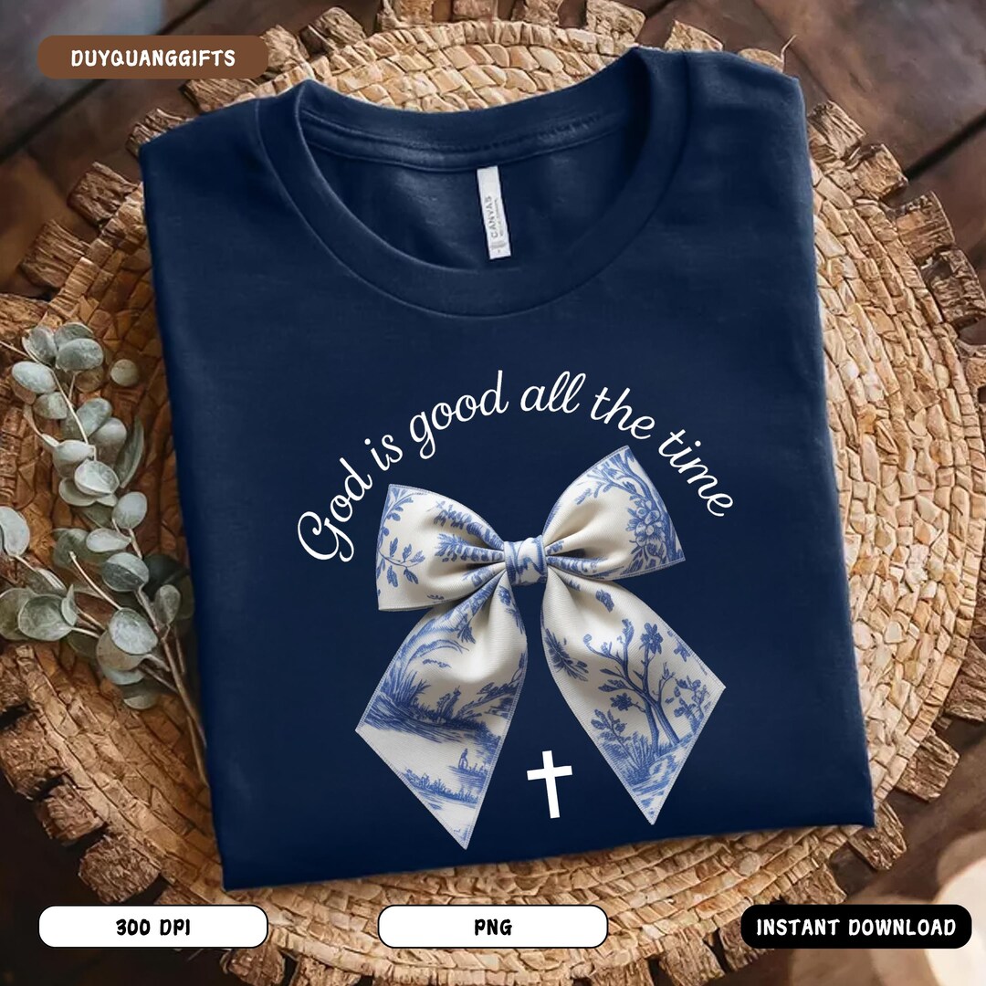 Coquette Christian Bow Cross PNG, God is Good All the Time PNG, Faith ...