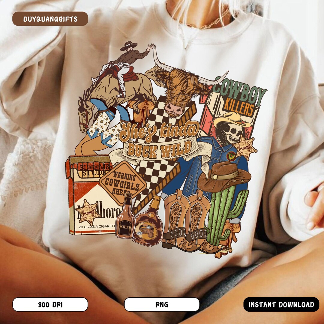 Howdy Western Collage PNG, She’s Kinda Buck Wild Design, Trendy Rodeo ...