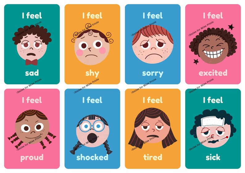 Emotions Flashcards - Etsy
