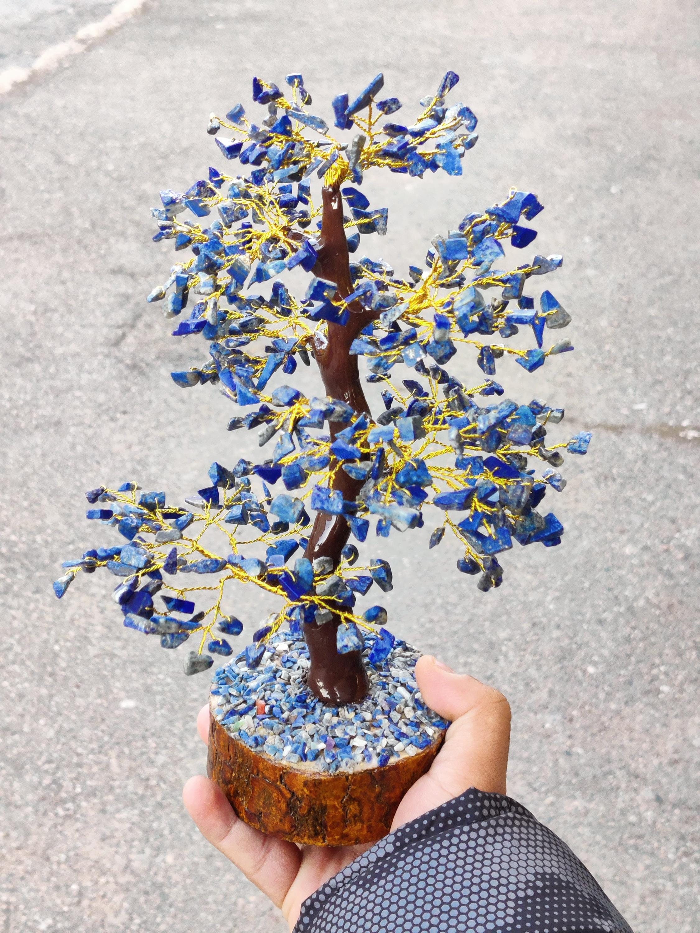 500 Beads Natural Lapis Lazuli Crystal Tree With Golden Wiring | Wisdom ...