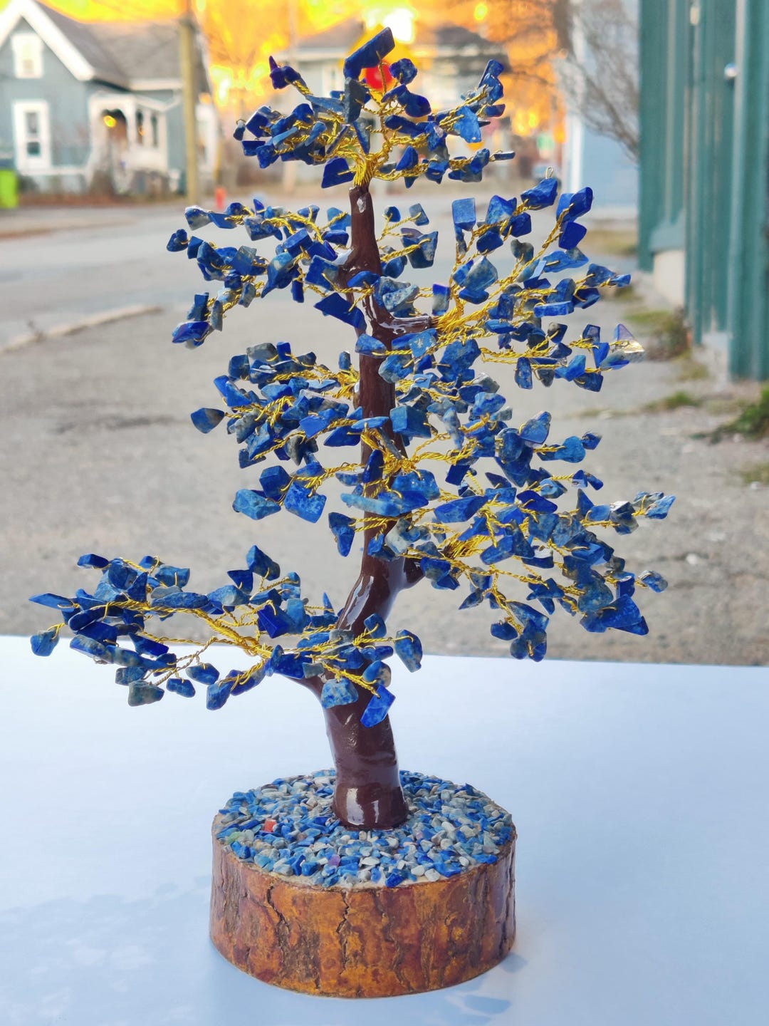 500 Beads Natural Lapis Lazuli Crystal Tree With Golden Wiring | Wisdom ...