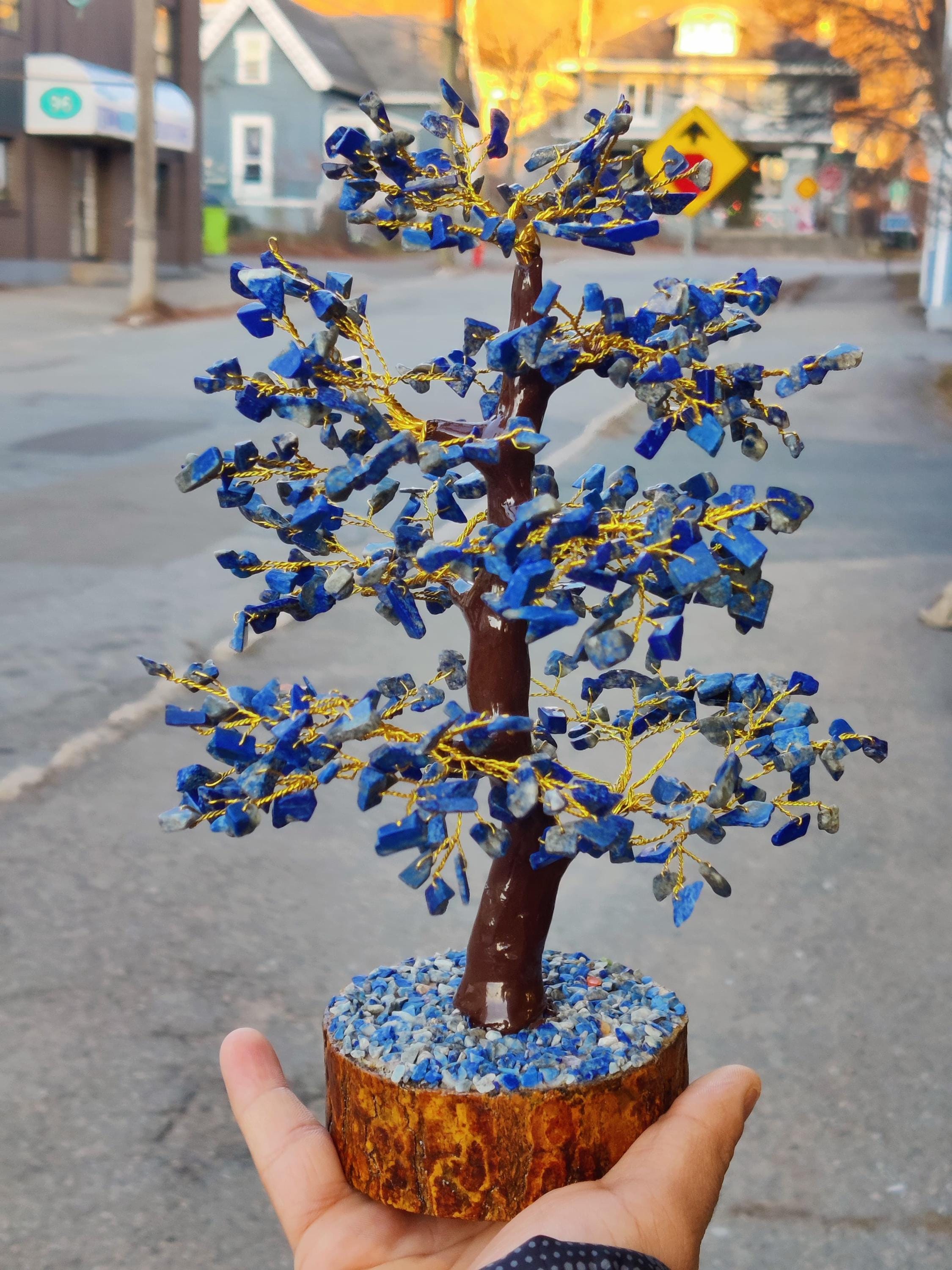 500 Beads Natural Lapis Lazuli Crystal Tree With Golden Wiring | Wisdom ...