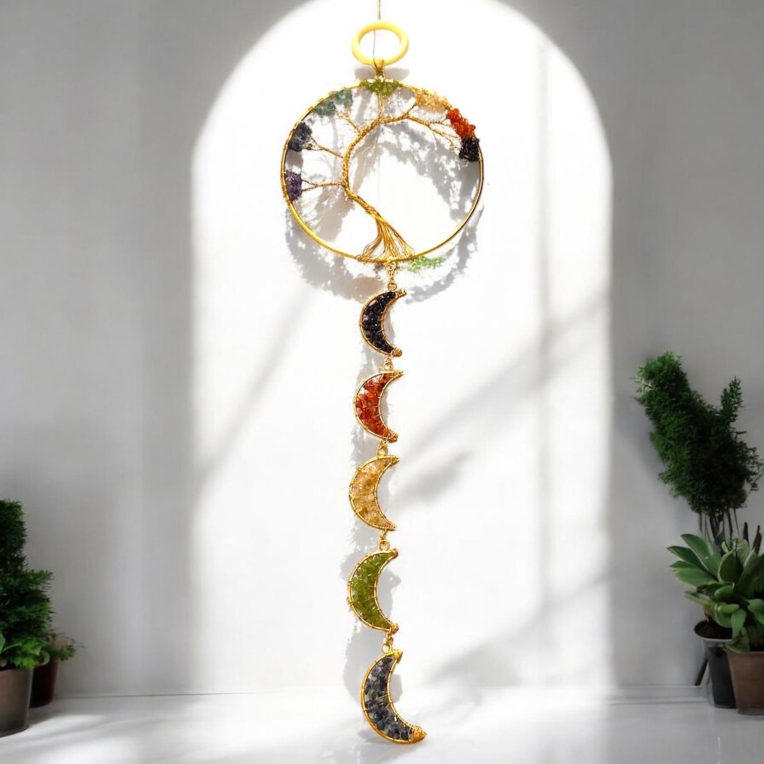 7 Chakra Moon and Tree Wind Catcher Home Decor Hanger –spiritual ...