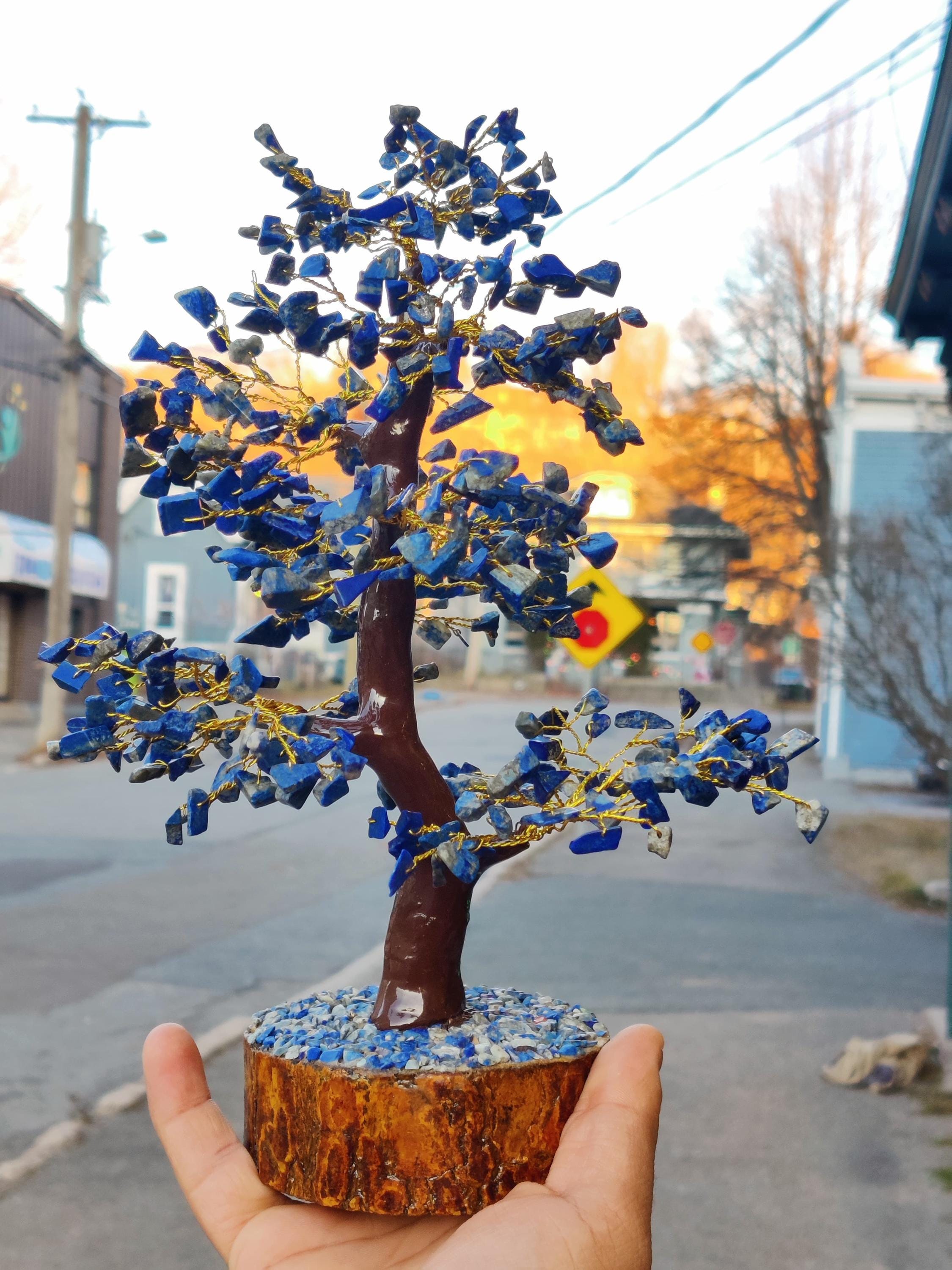500 Beads Natural Lapis Lazuli Crystal Tree With Golden Wiring | Wisdom ...