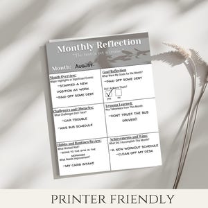 Monthly Reflection Tracker, Printable Monthly Tracker, Reflection ...