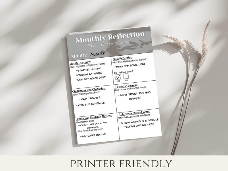 Monthly Reflection Tracker, Printable Monthly Tracker, Reflection ...