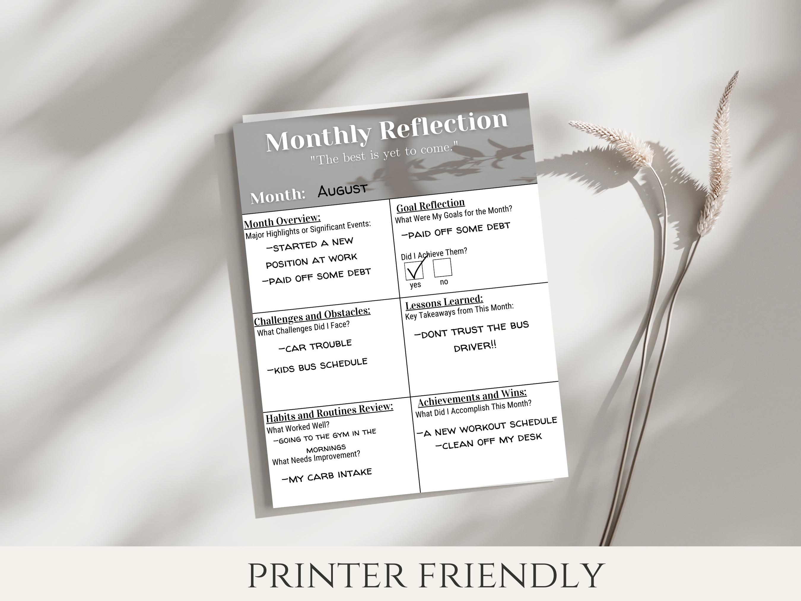 Monthly Reflection Tracker, Printable Monthly Tracker, Reflection ...