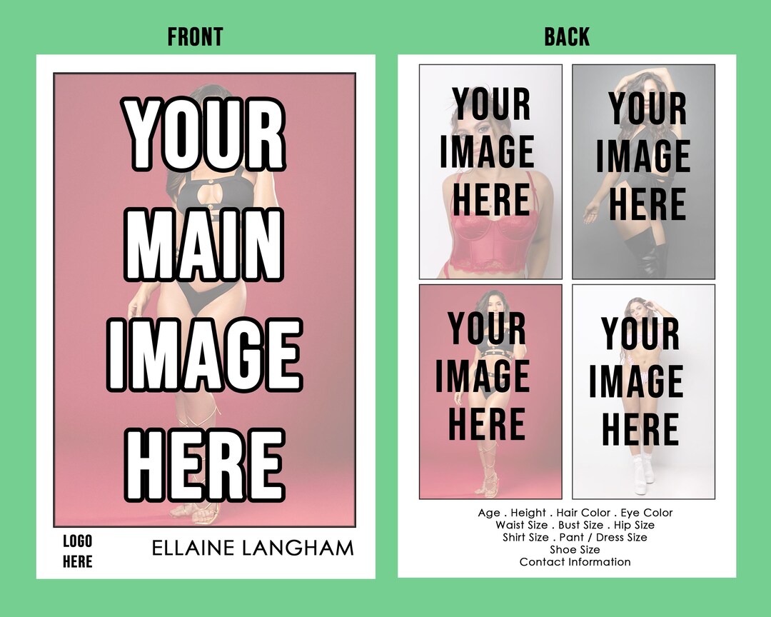 4 Picture Digital Comp Card I Model Card I Zed Card sized 8.5x5.5 With ...