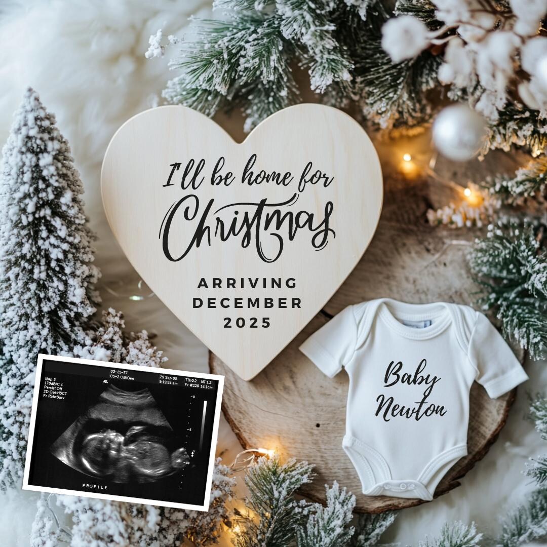Editable Christmas Heart Announcement Due in December Baby Announcement ...