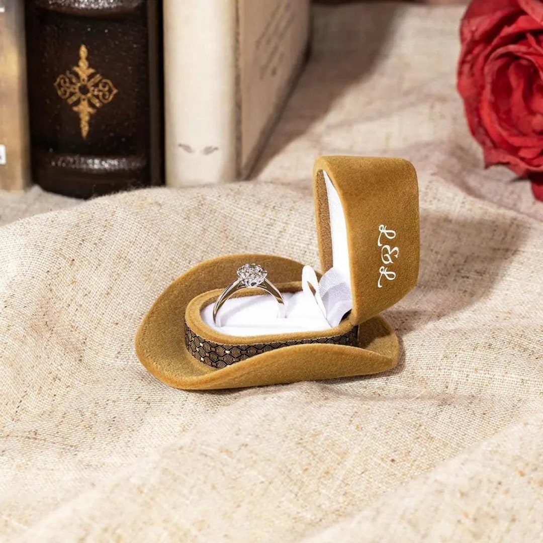Personalized Cowboy Hat Ring Box, Custom Initial Velvet Jewelry Box ...