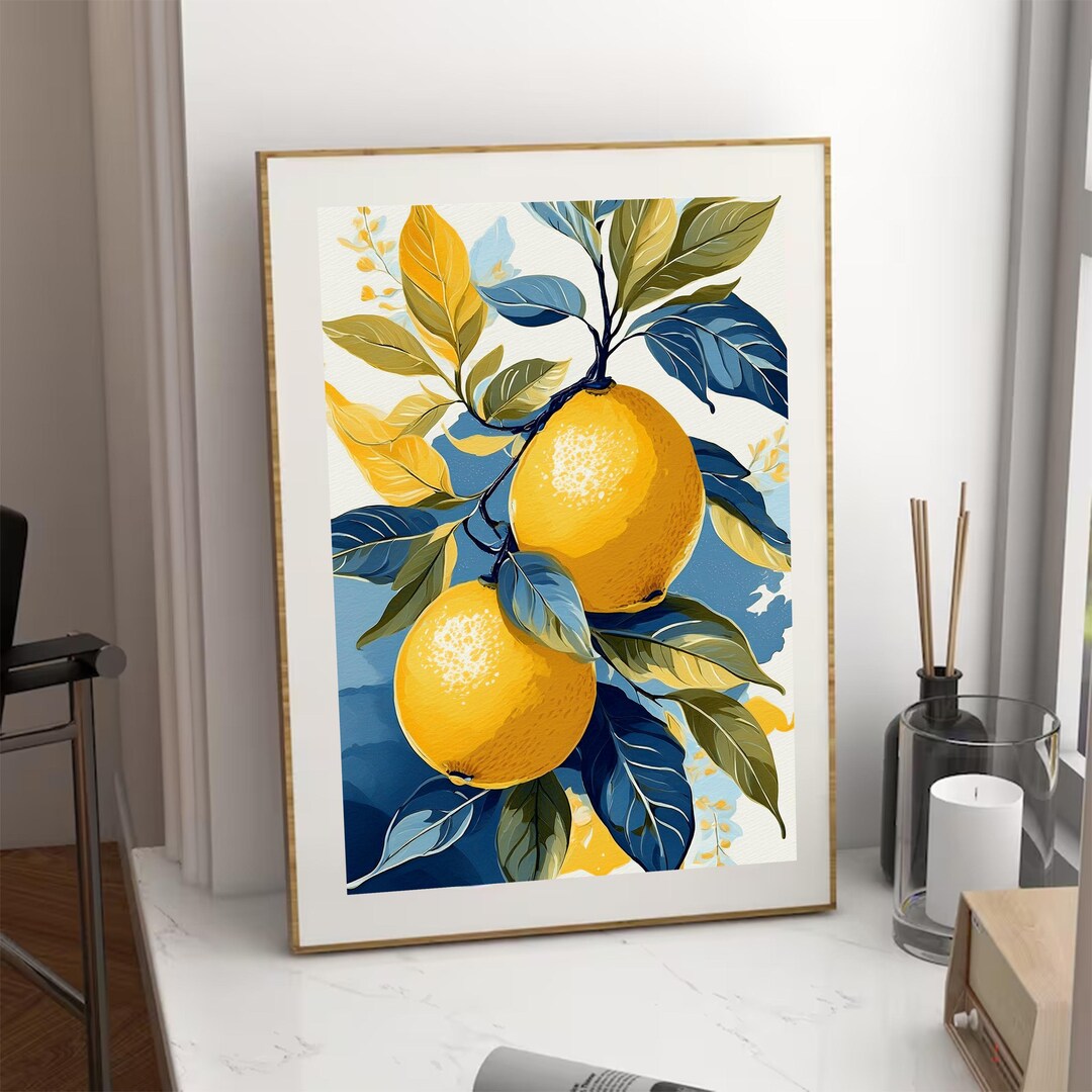Set of 6 Lemon X Blossom Watercolor Prints, Fruit Wall Art Collection ...