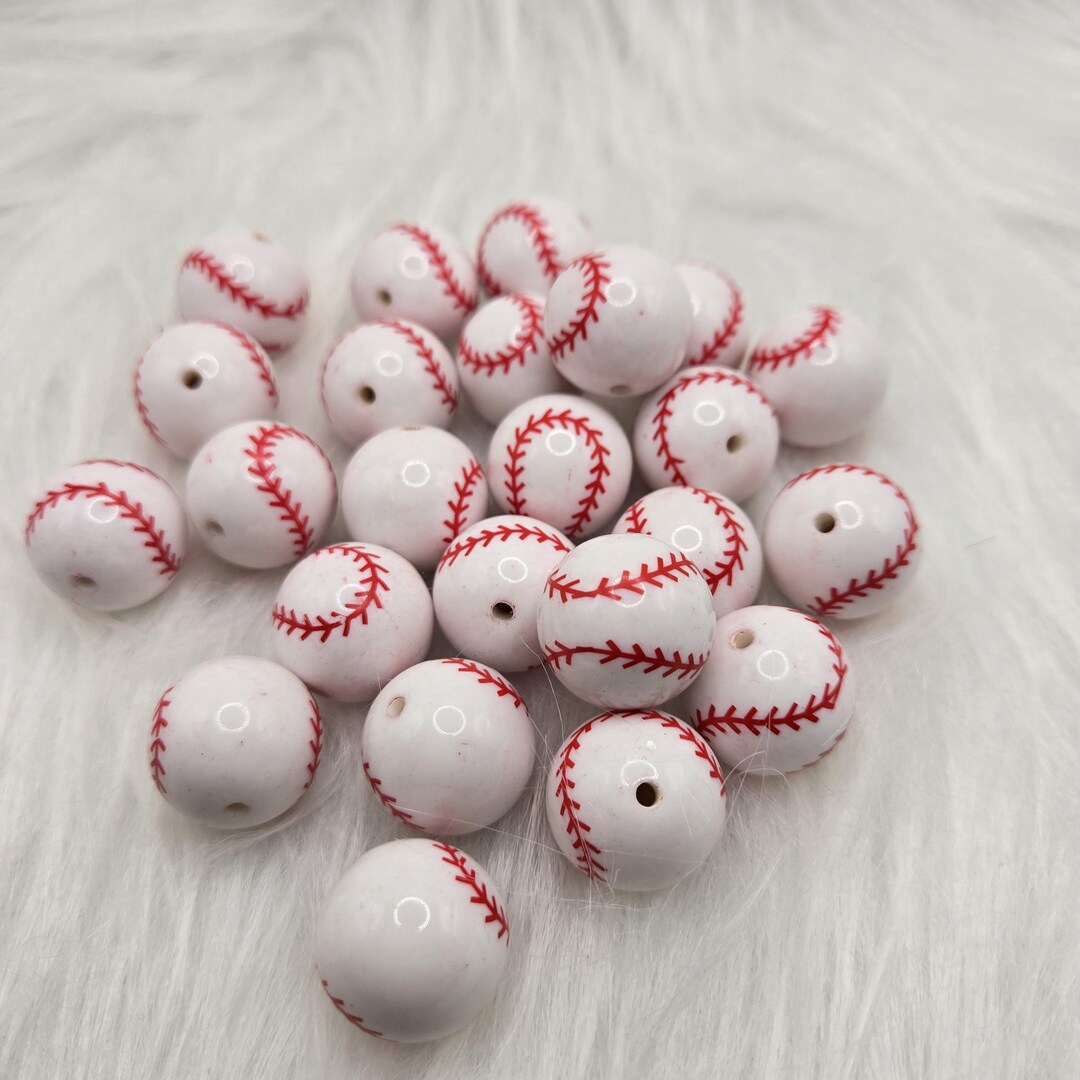 Acrylic 20mm Beads set of 10, Baseball Acrylic Beads, Round Sports ...