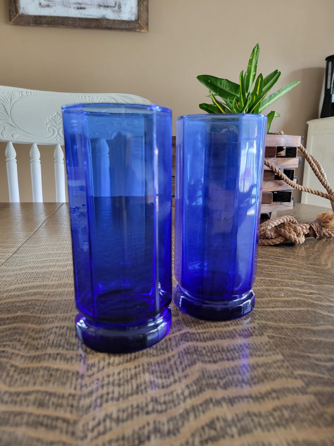 Vintage Anchor Hocking Blue Hexagon Glassware Tumbler Drinking Glasses ...