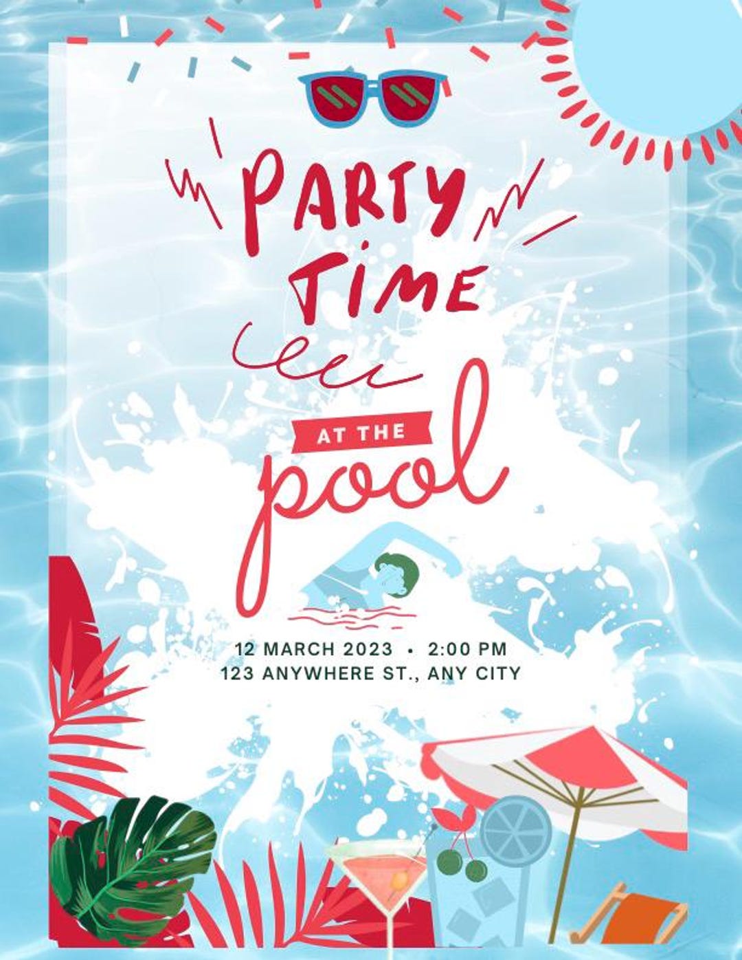 Customizable Pool Party Invitation Templates Instant Download, Editable ...