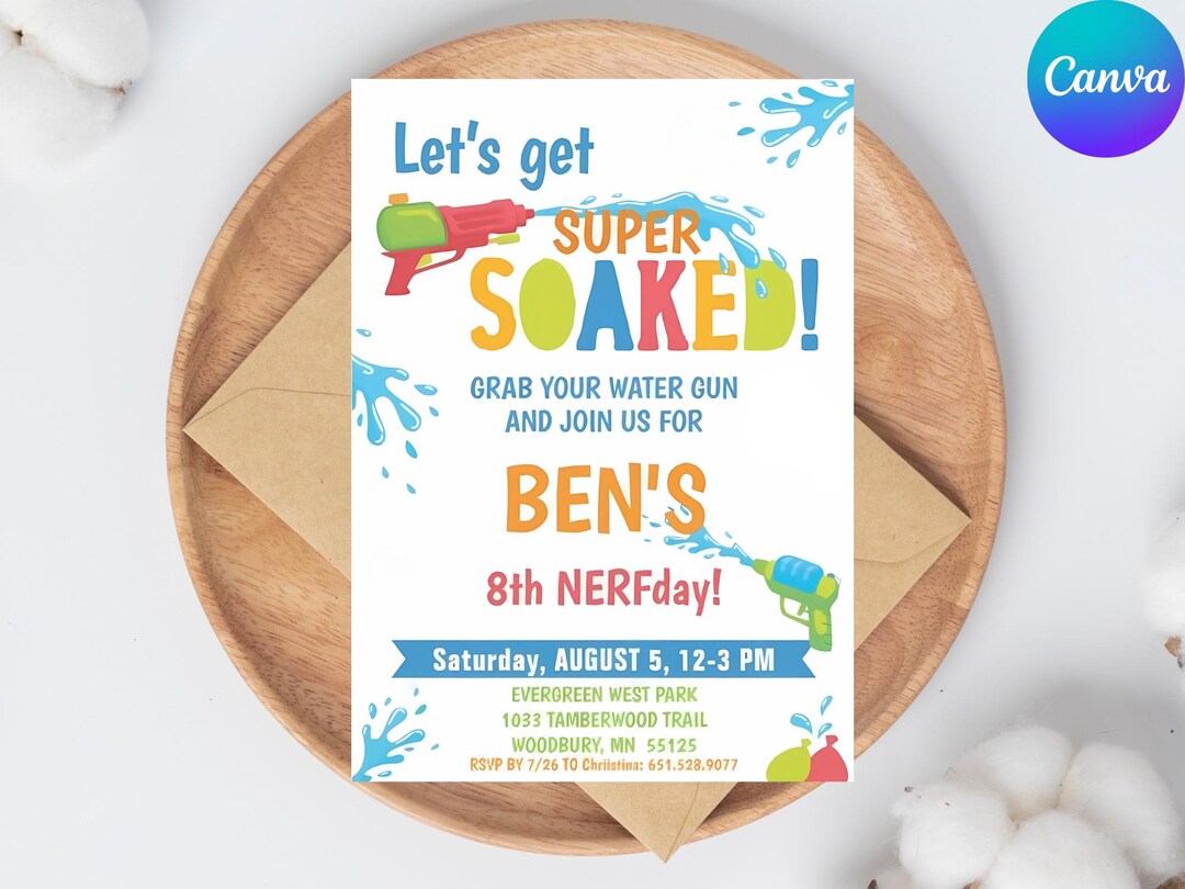 Water Splash Party Invitation, Water Gun Birthday Template, Backyard ...