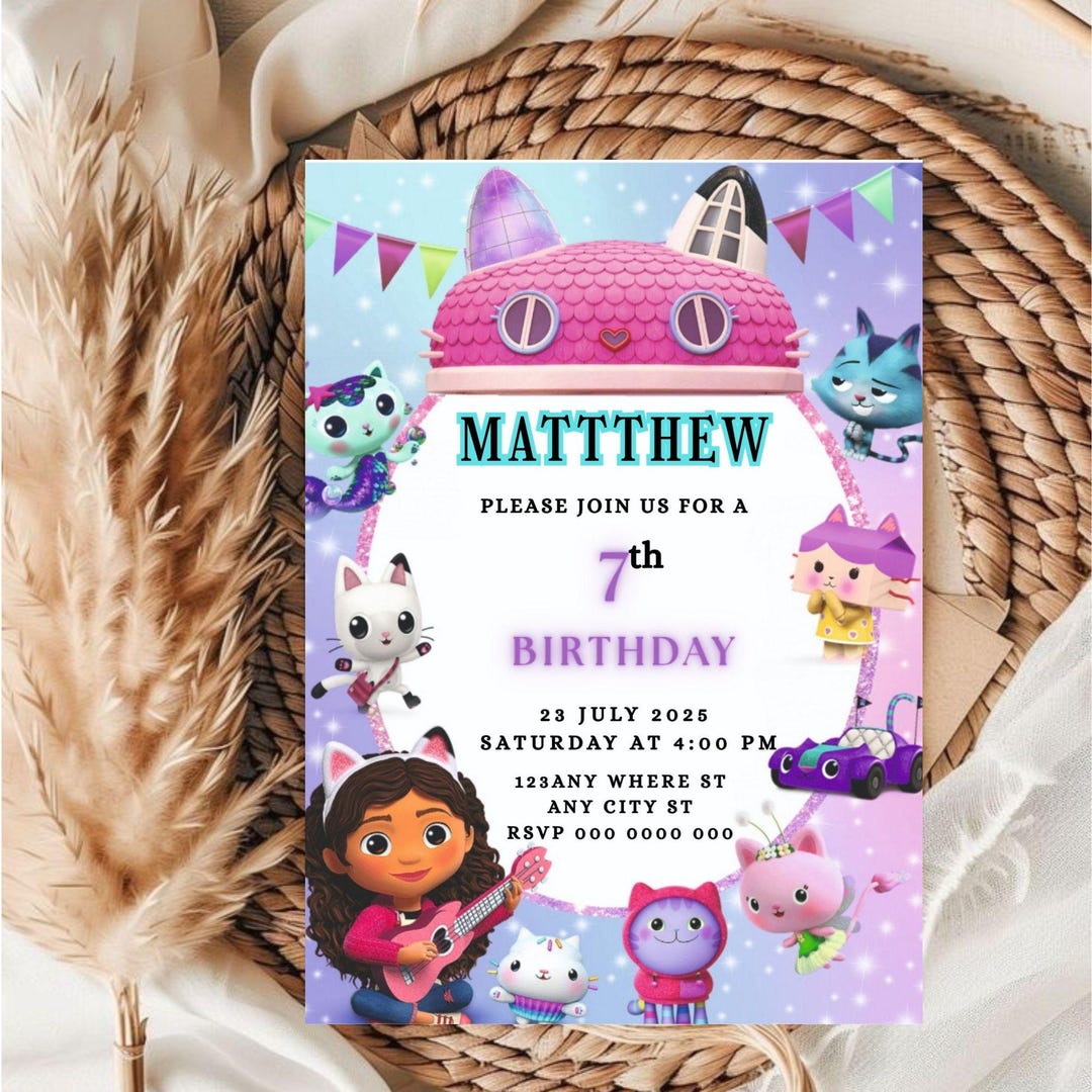 Editable Gabby's Dollhouse Birthday Invitation Template (digital ...