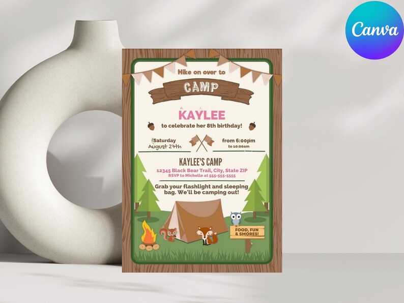 Editable Camping Birthday Invitation, Adventure Forest Camp Birthday ...