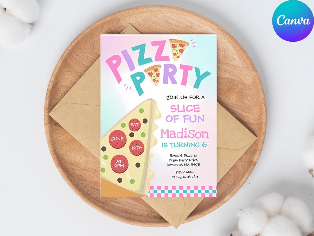 Editable Pizza Birthday Party Invitation, Pizza Party Invite, Pizza ...