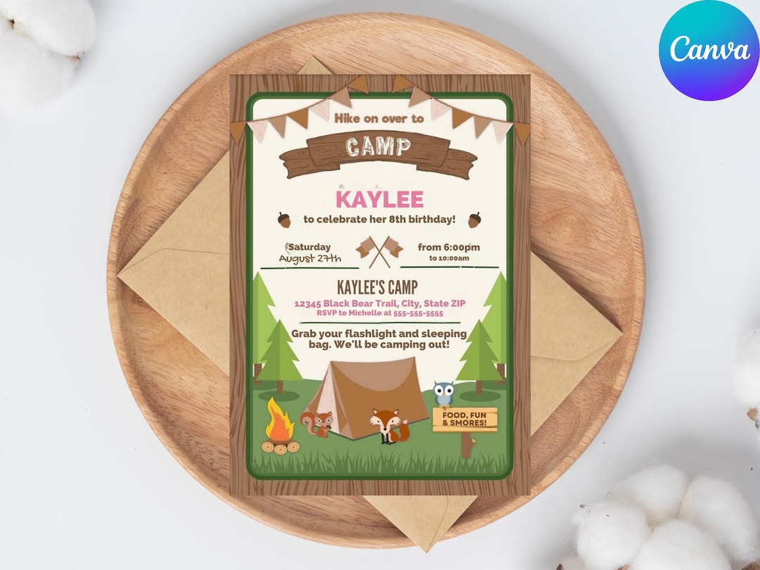 Editable Camping Birthday Invitation: Adventure Forest Theme (canva ...