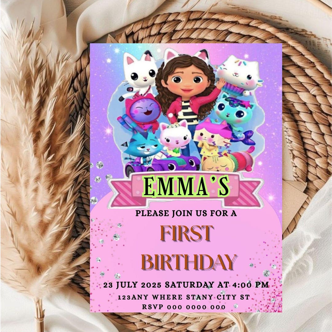 Editable Gabby's Dollhouse Birthday Invitation Template (digital ...