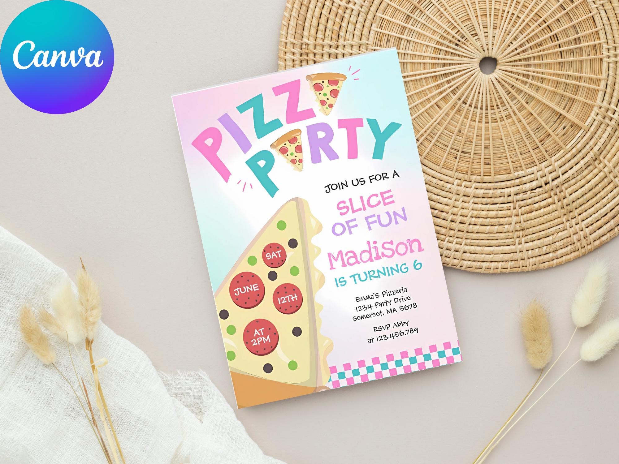 Editable Pizza Birthday Party Invitation, Pizza Party Invite, Pizza ...