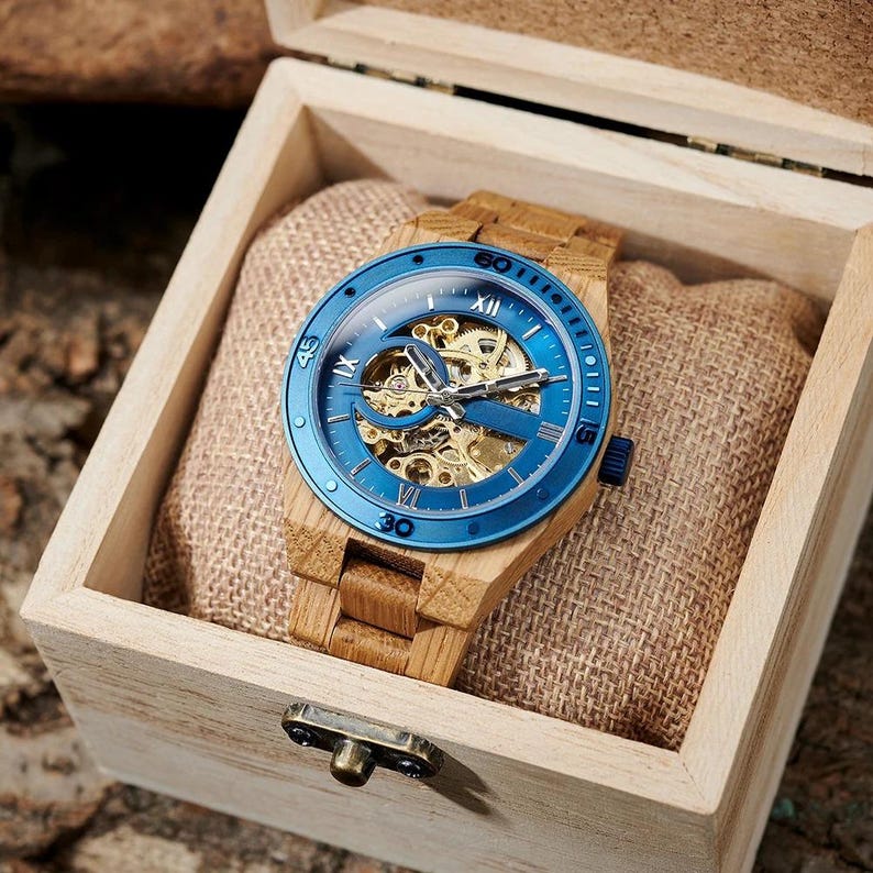 Men’s Tigerwood Mechanical Watch – Engraved Gift for Husband, Dad, or ...