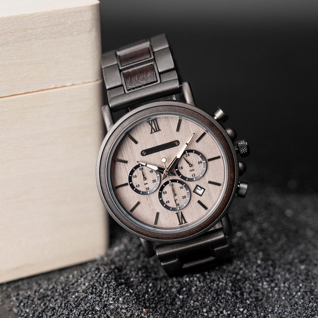 Men’s Wood & Steel Chronograph Watch – Personalized Gift for Husband ...