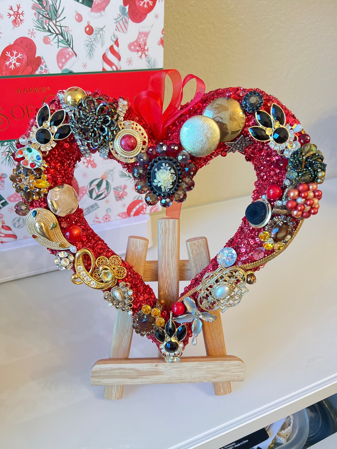 Handmade Vintage Jewelry Red Heart Decor Mixed Media OOAK - Etsy