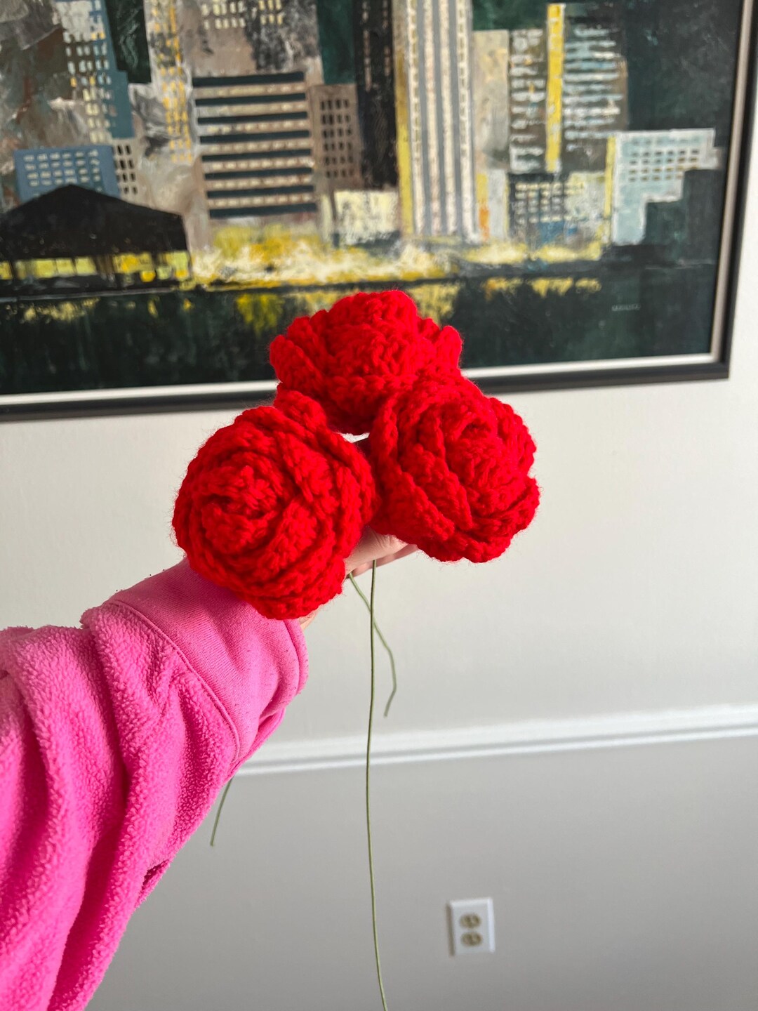 Crochet Red Rose Flower, Handmade Crochet Rose Flowers, Bouquet or ...