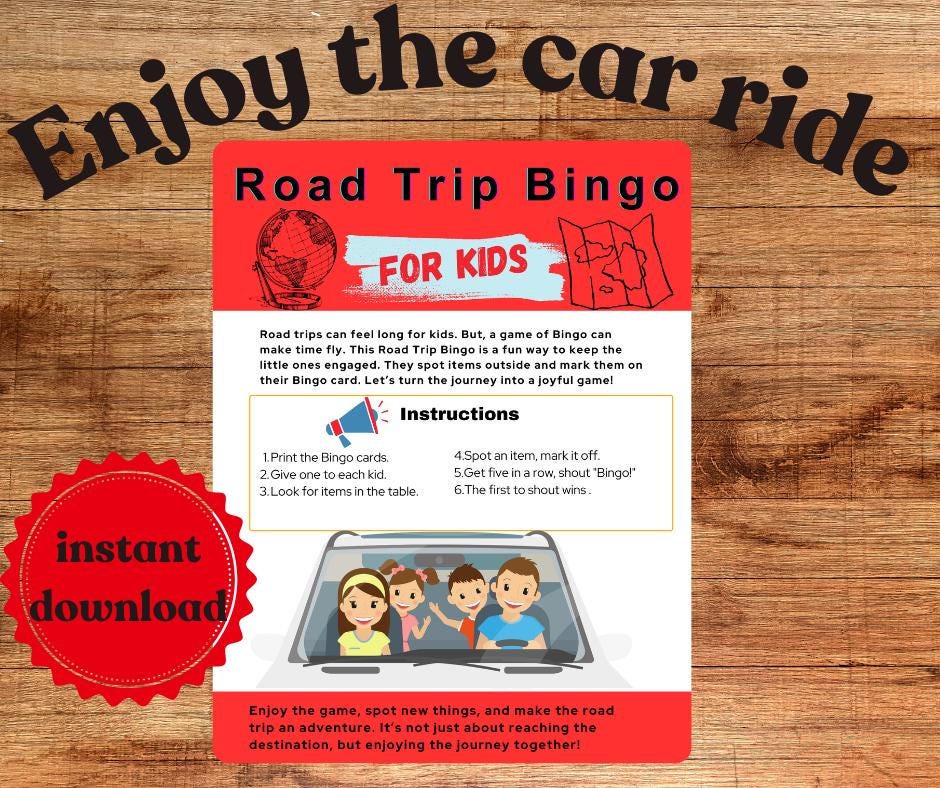 Travel Bingo, Printable Car Ride Bingo, Road Trip Bingo, Kid's Road ...