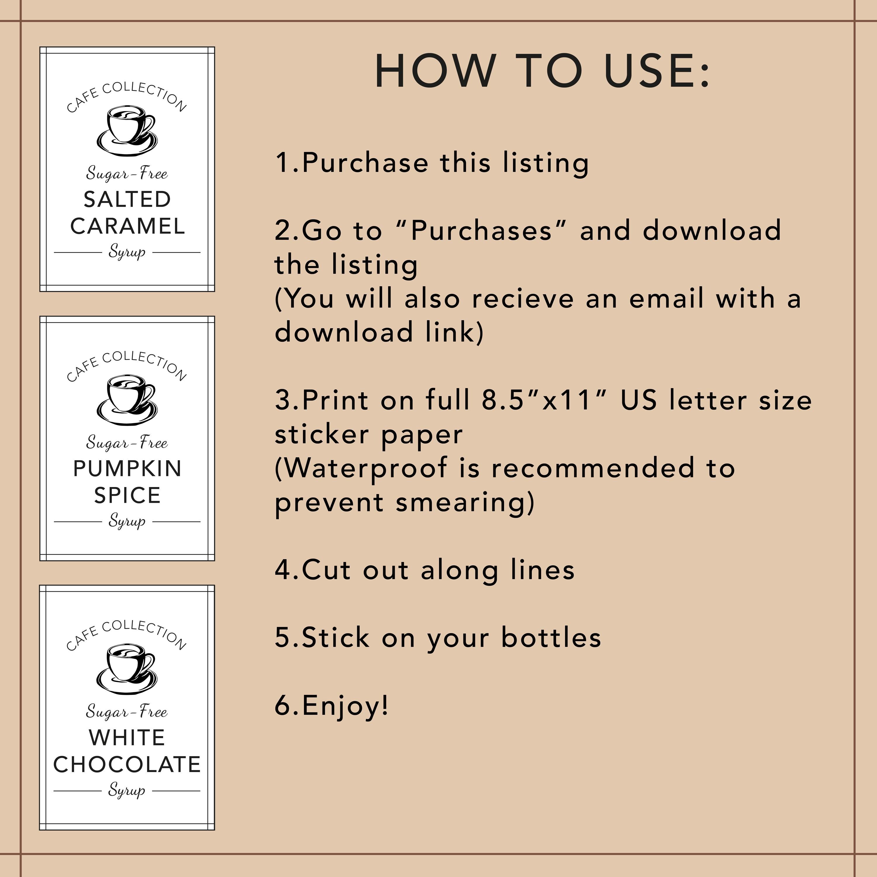 Printable Sugar Free Syrup Bottle Labels | for Coffee, Tea, Cocktails ...