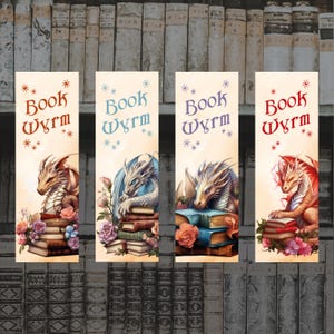 Set of 8 Printable Reading Dragon "book Wyrm" Bookmarks | Digital ...