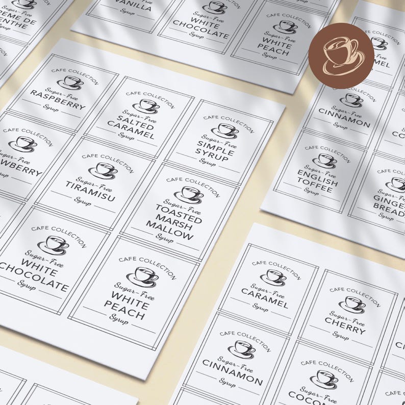 Printable Sugar Free Syrup Bottle Labels | for Coffee, Tea, Cocktails ...