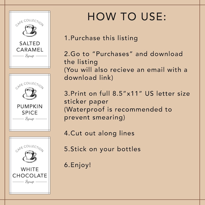 Printable Syrup Bottle Labels | for Coffee, Tea, Cocktails, Soda | Set ...