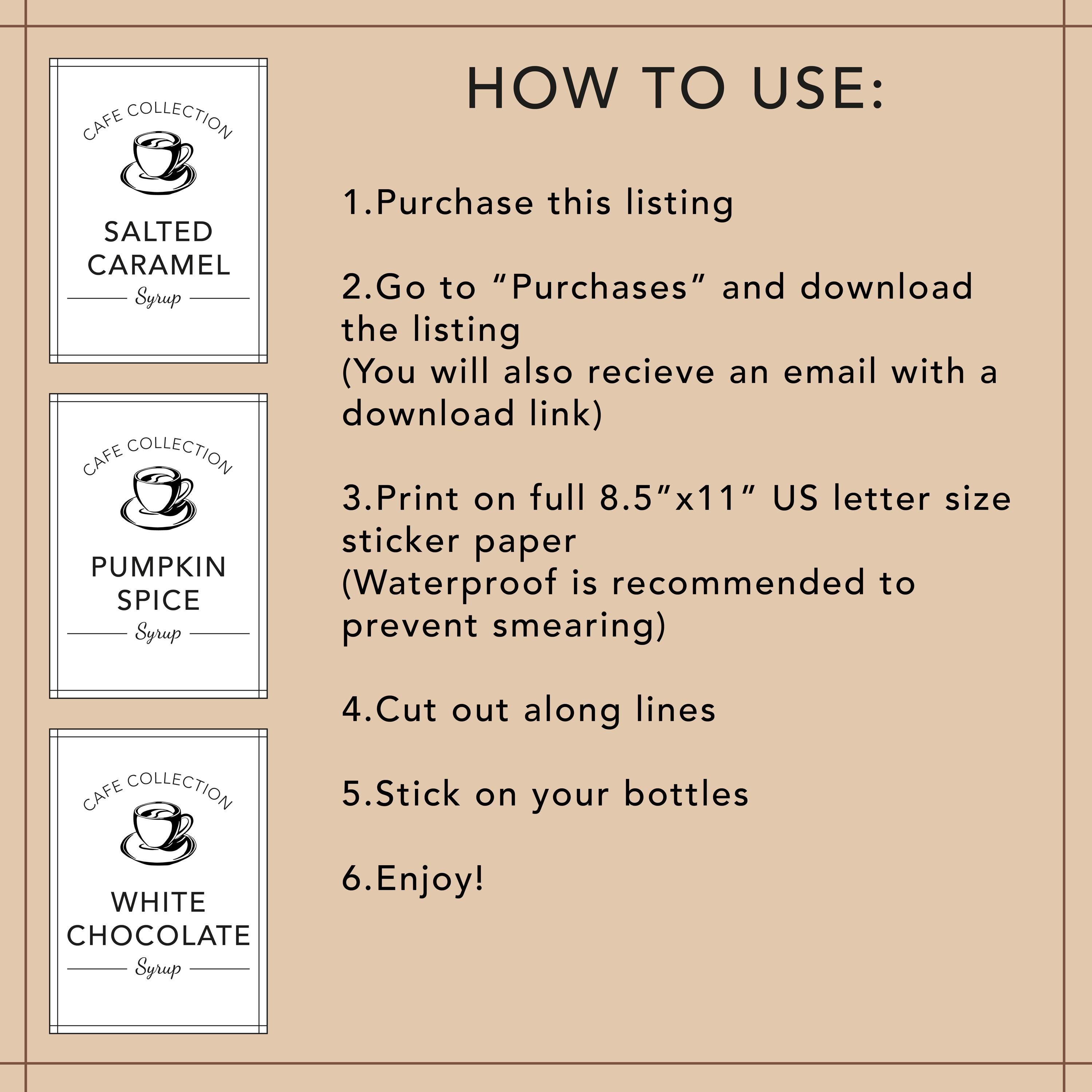 Printable Syrup Bottle Labels | for Coffee, Tea, Cocktails, Soda | Set ...